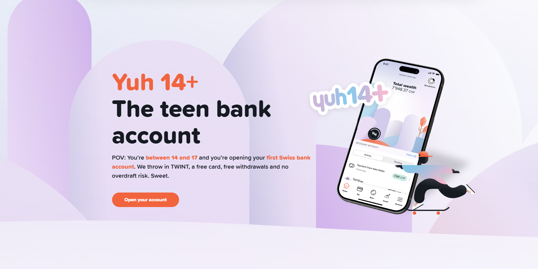Yuh 14+: a free Swiss account for teens, without overdraft risk